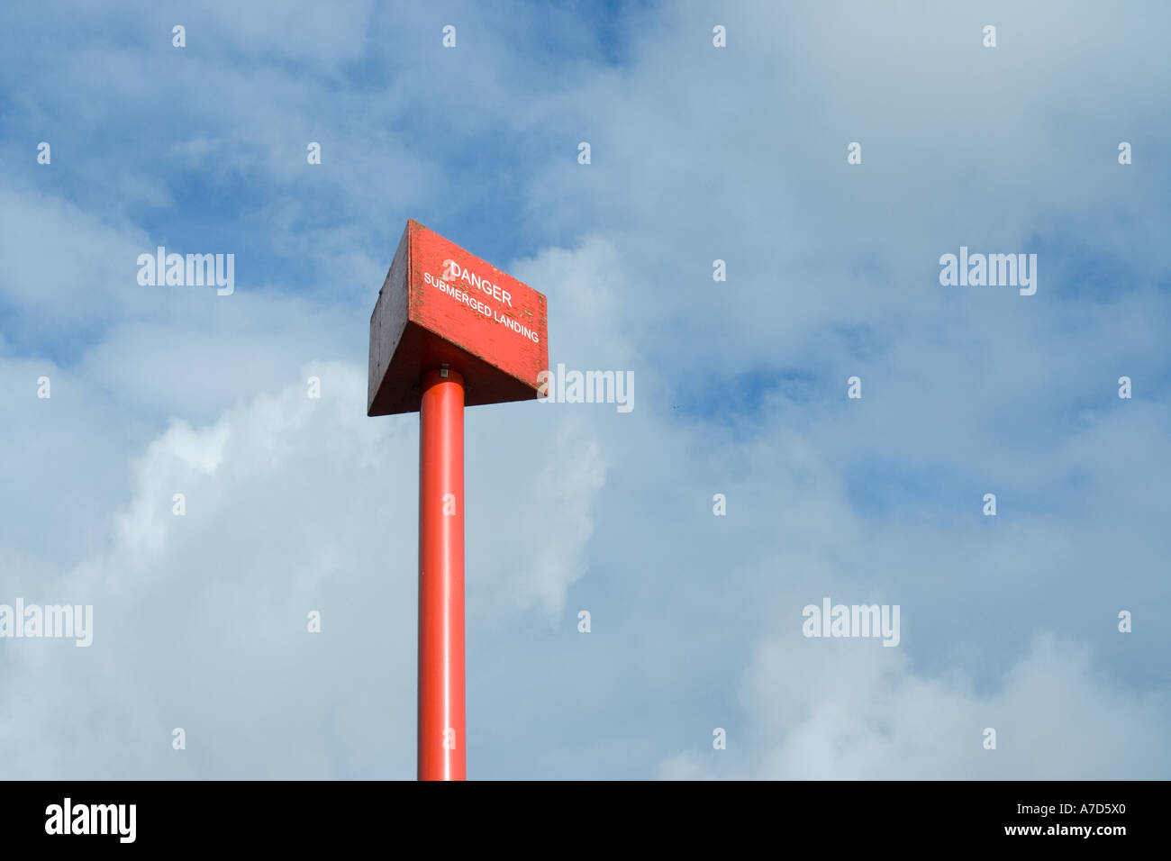 submerged landing warning sign in sea in harbour Stock Photo - Alamy