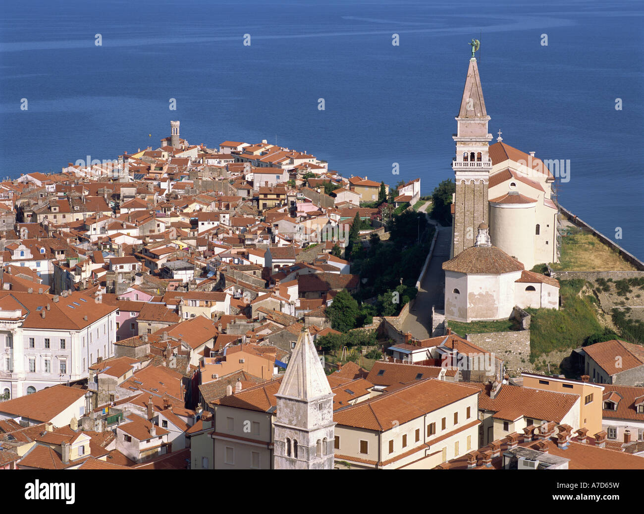 Piran, Old Town, St. George Church Stock Photo - Alamy