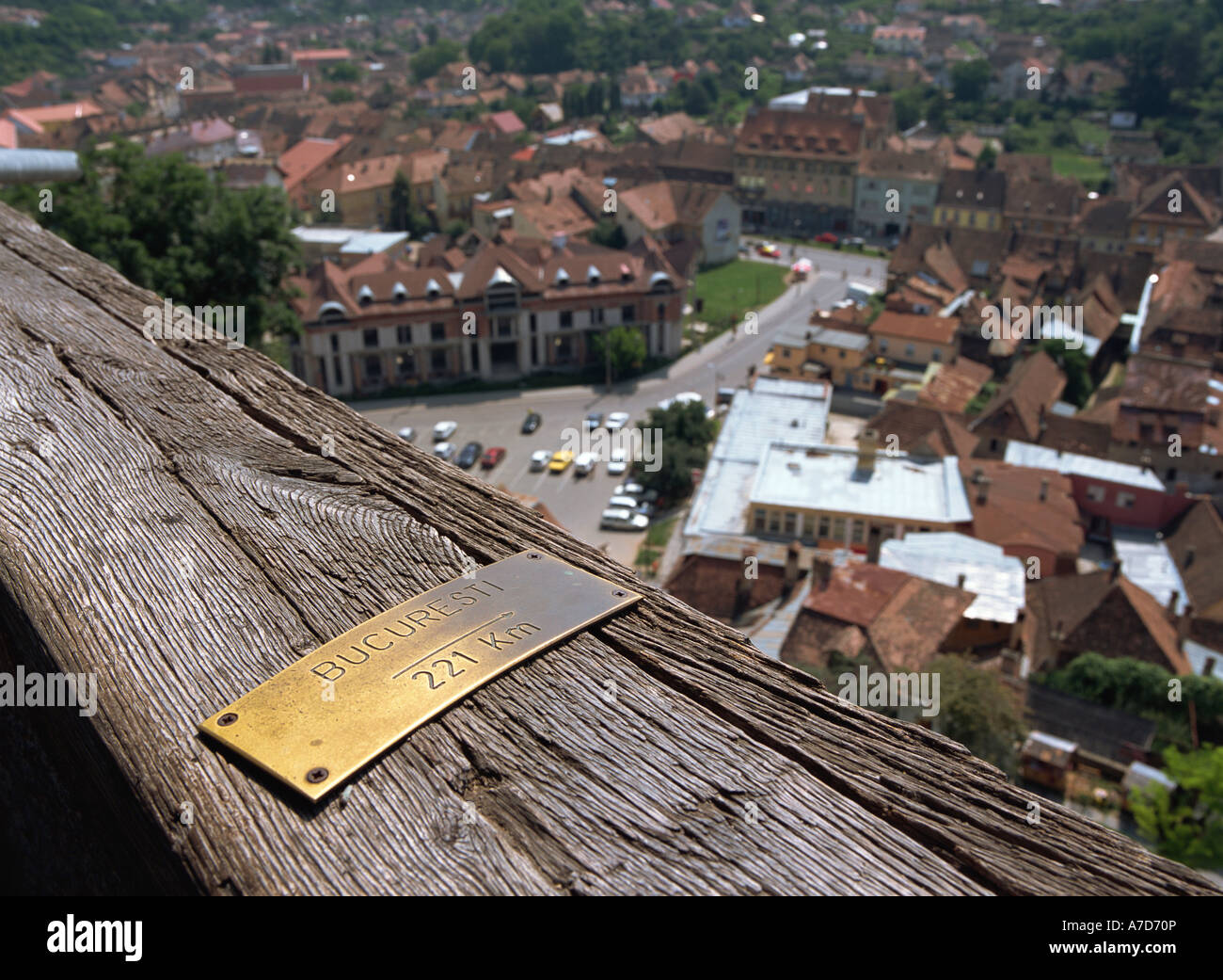Sighisoara, Clock Tower, Distance To Bucharest Stock Photo - Alamy