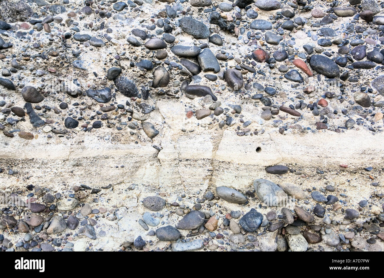 Layers of sedimentary rocks sand and dirt on central Oregon USA hill ...