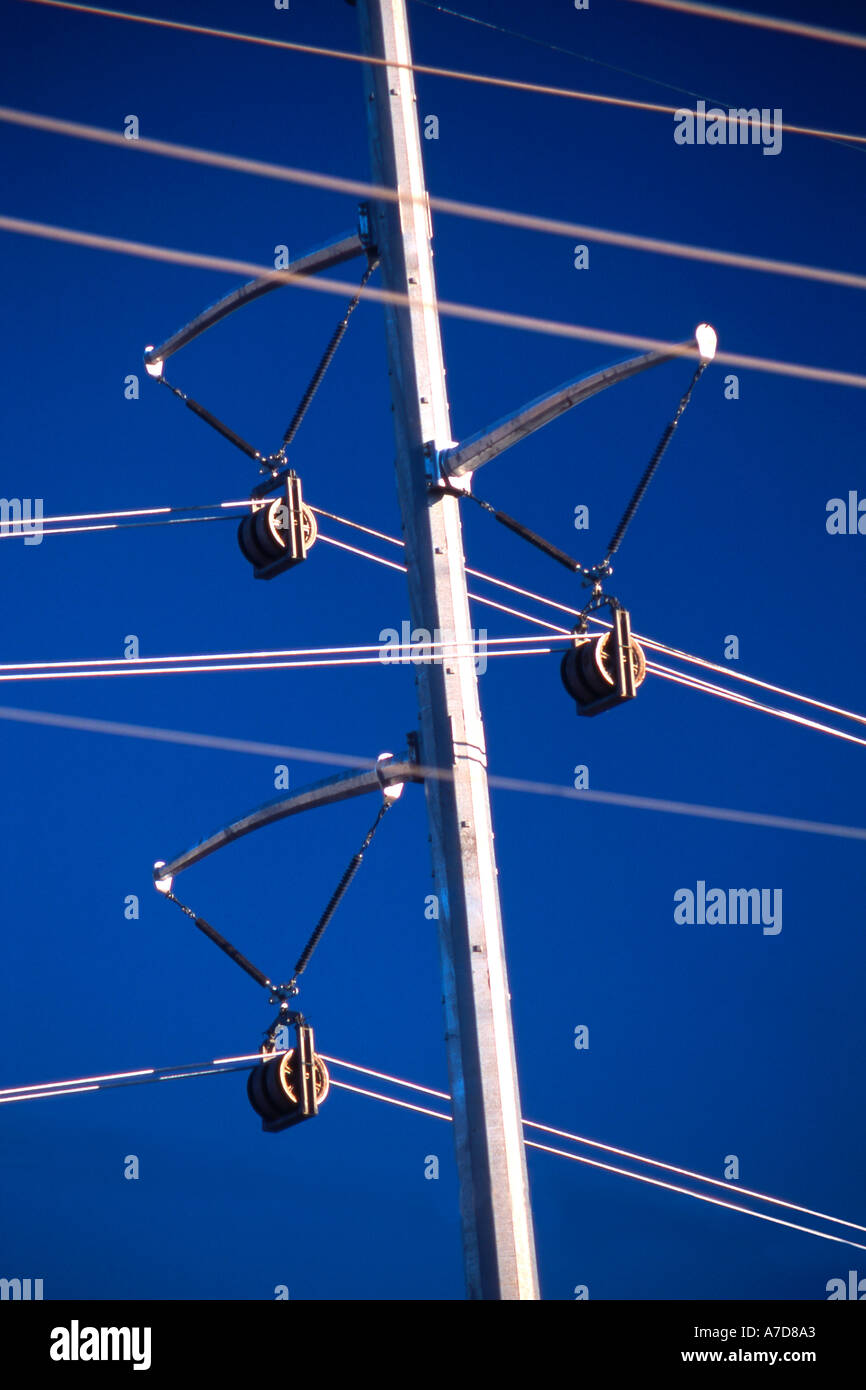 Electirc power lines on high tower Stock Photo - Alamy