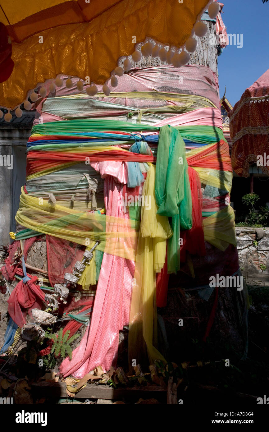 Tree with Devotional ribbons Temple Ko Kred Thailand Stock Photo - Alamy
