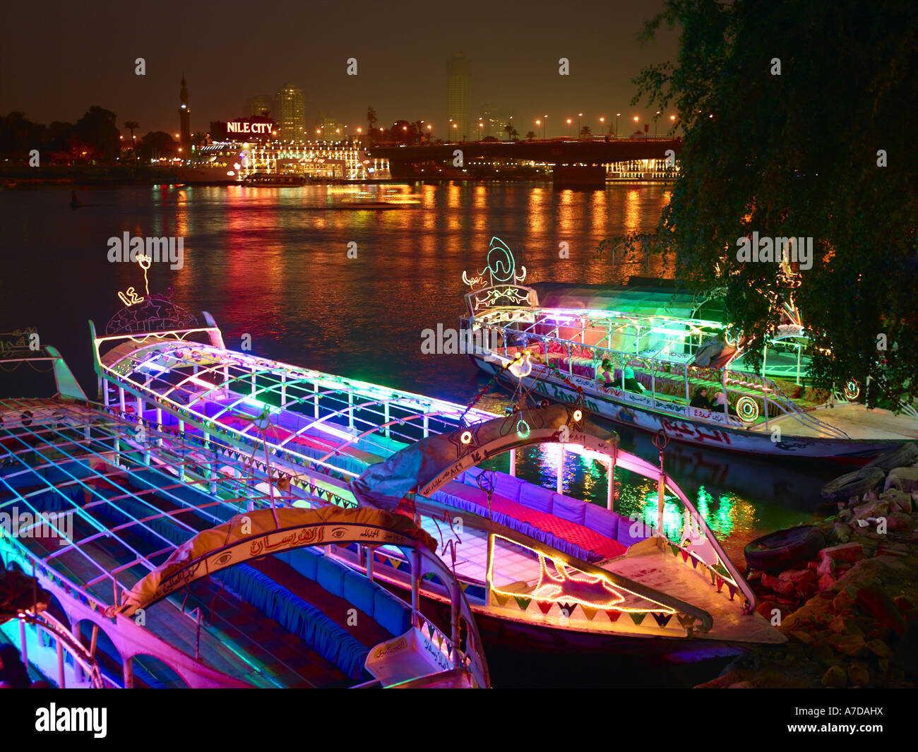 The River Nile At Dusk, Excursion Boats Stock Photo - Alamy