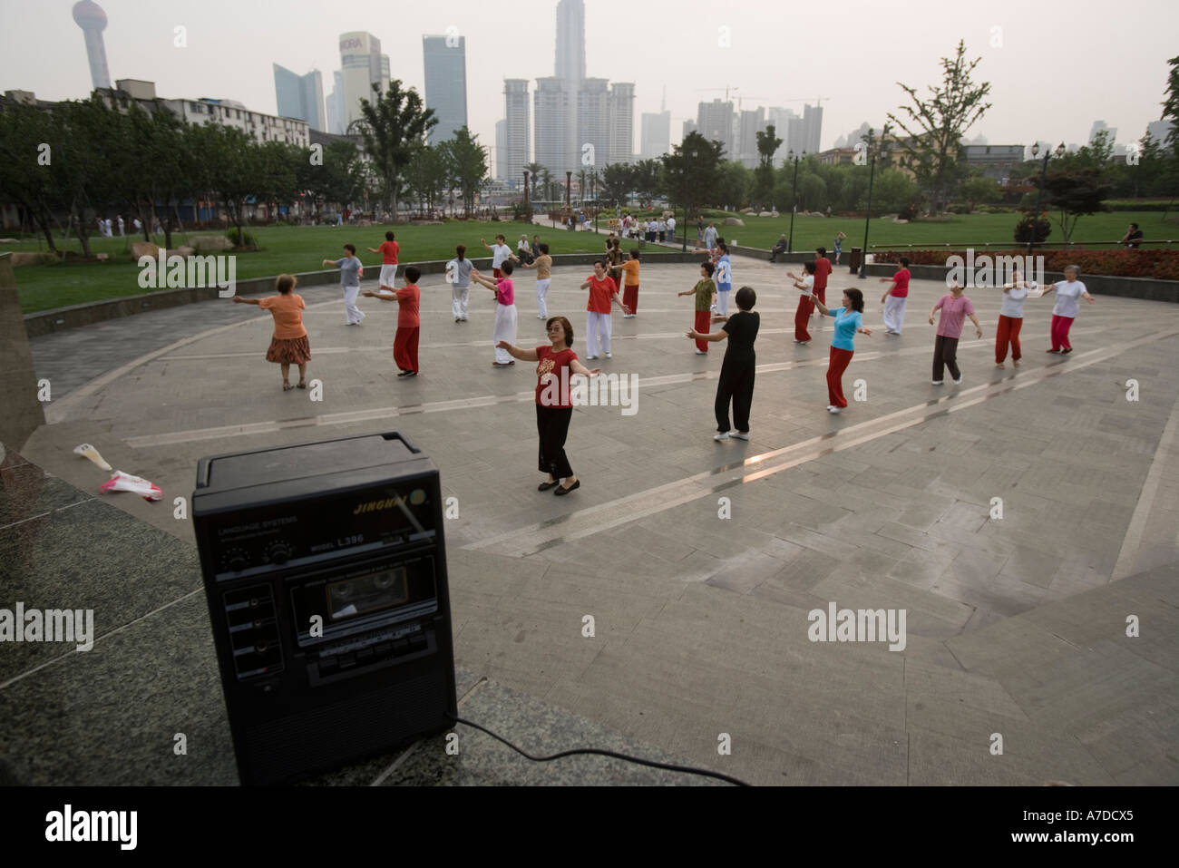 Asia China Shanghai Women gather for morning dance exercise routine in ...