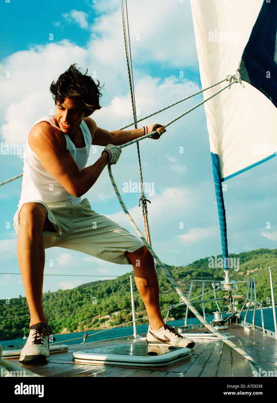 STRONG HEALTHY SAILOR PULLING SAIL Stock Photo - Alamy