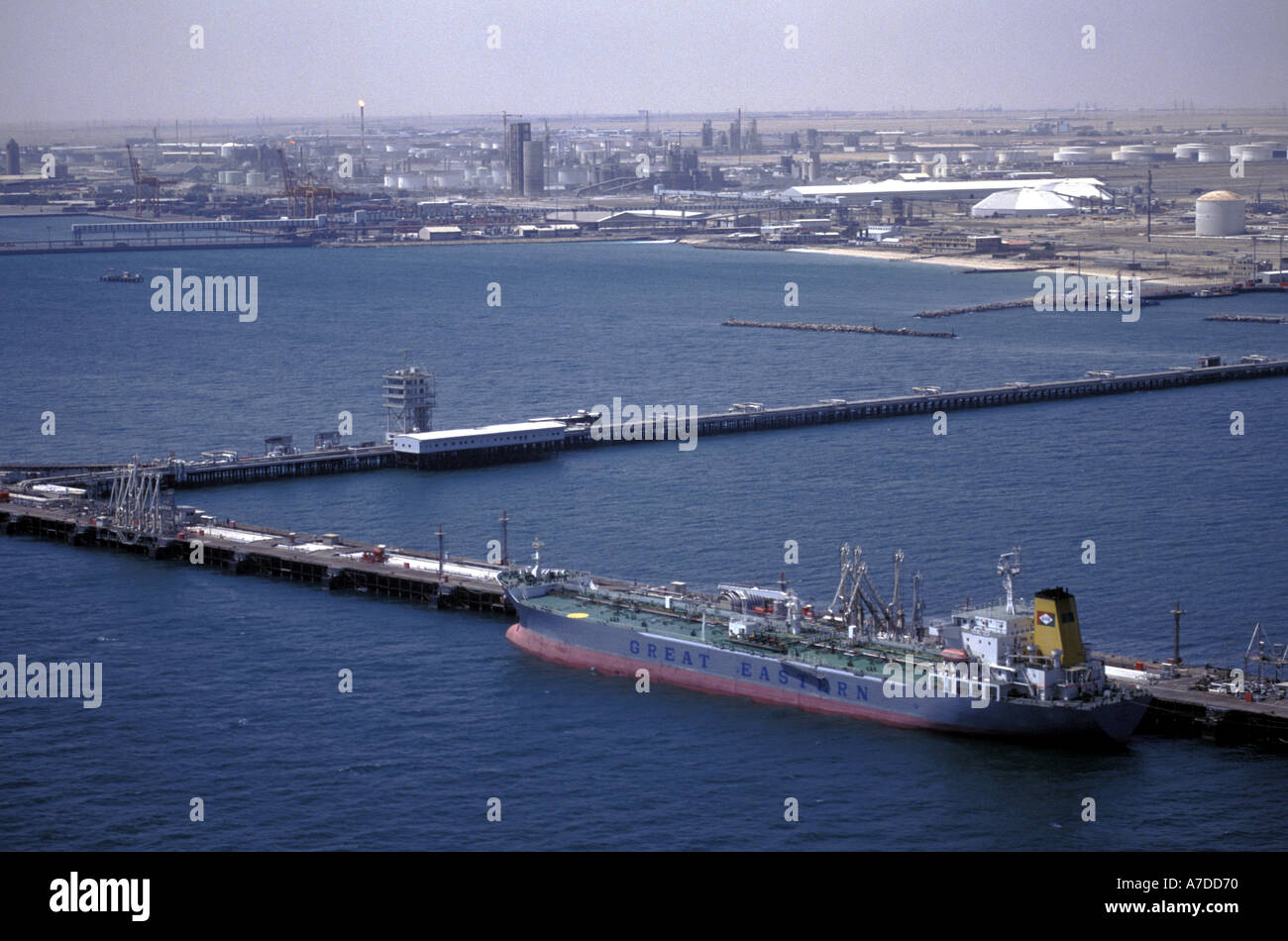 Oil tanker filling its hull with crude oil Straits of Hormuz Kuwait ...