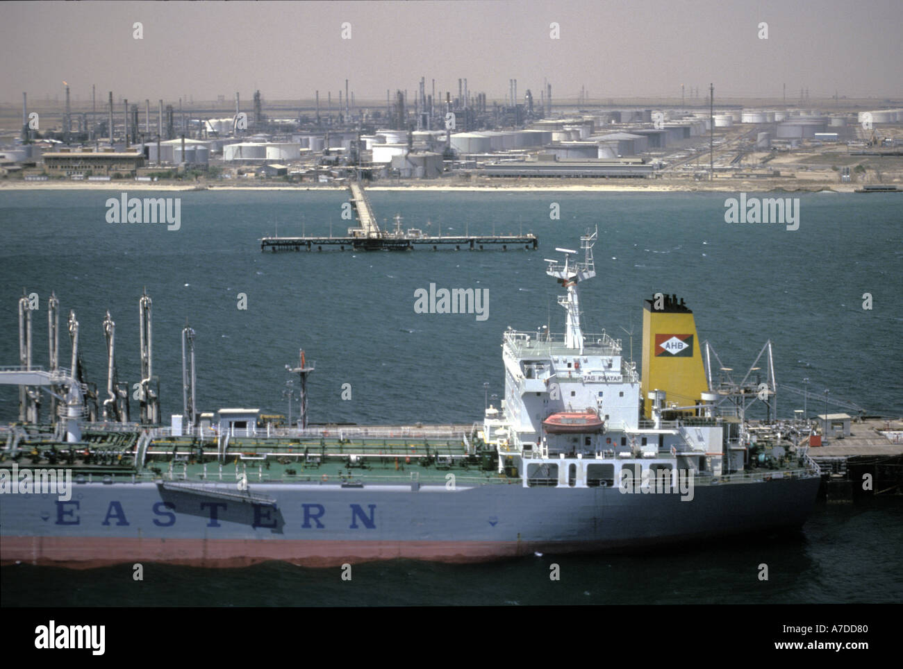 Oil tanker filling it s hull with crude oil Straits of Hormuz Kuwait ...