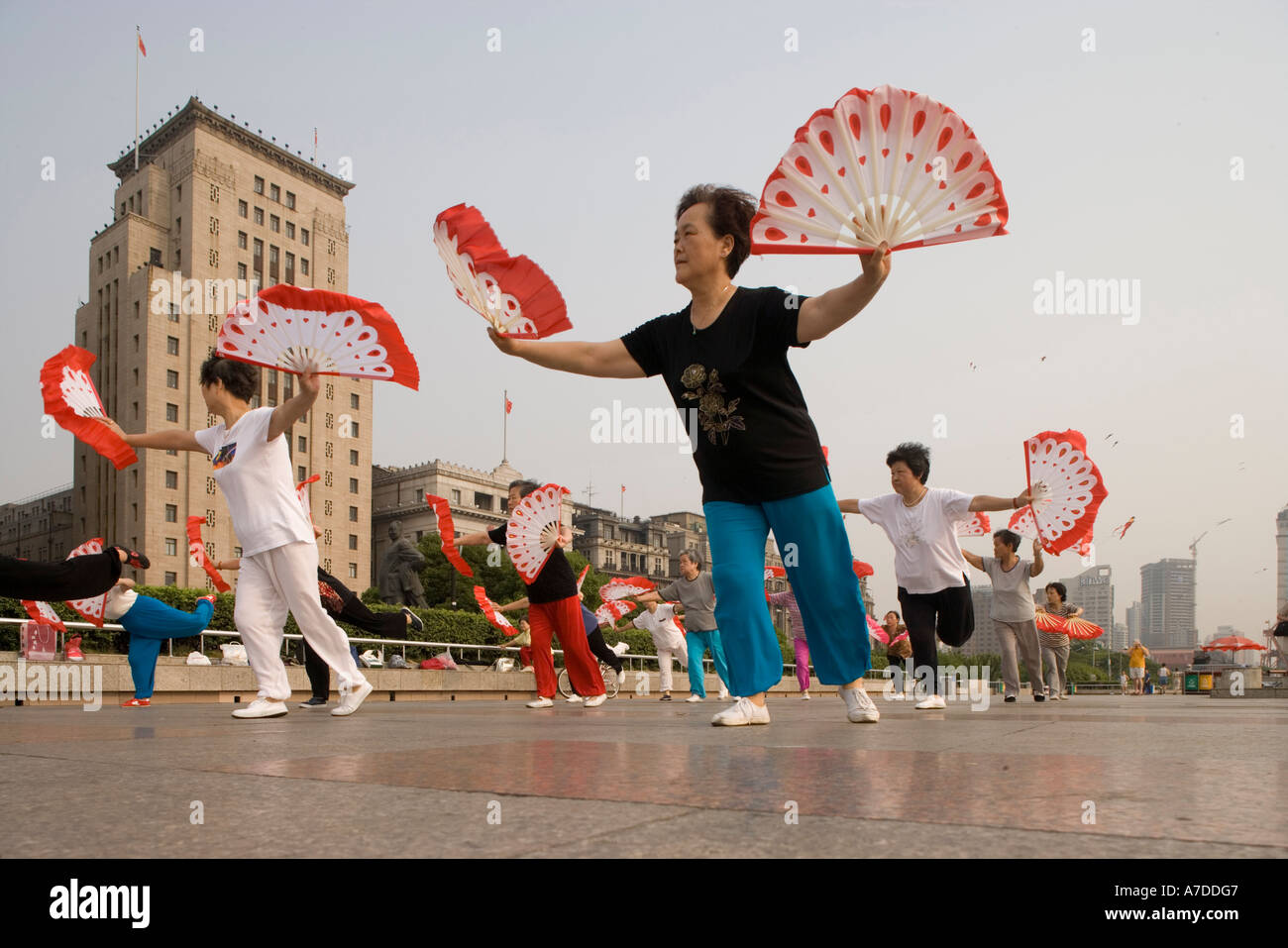 Asia China Shanghai Women gather for morning dance exercise routine in ...