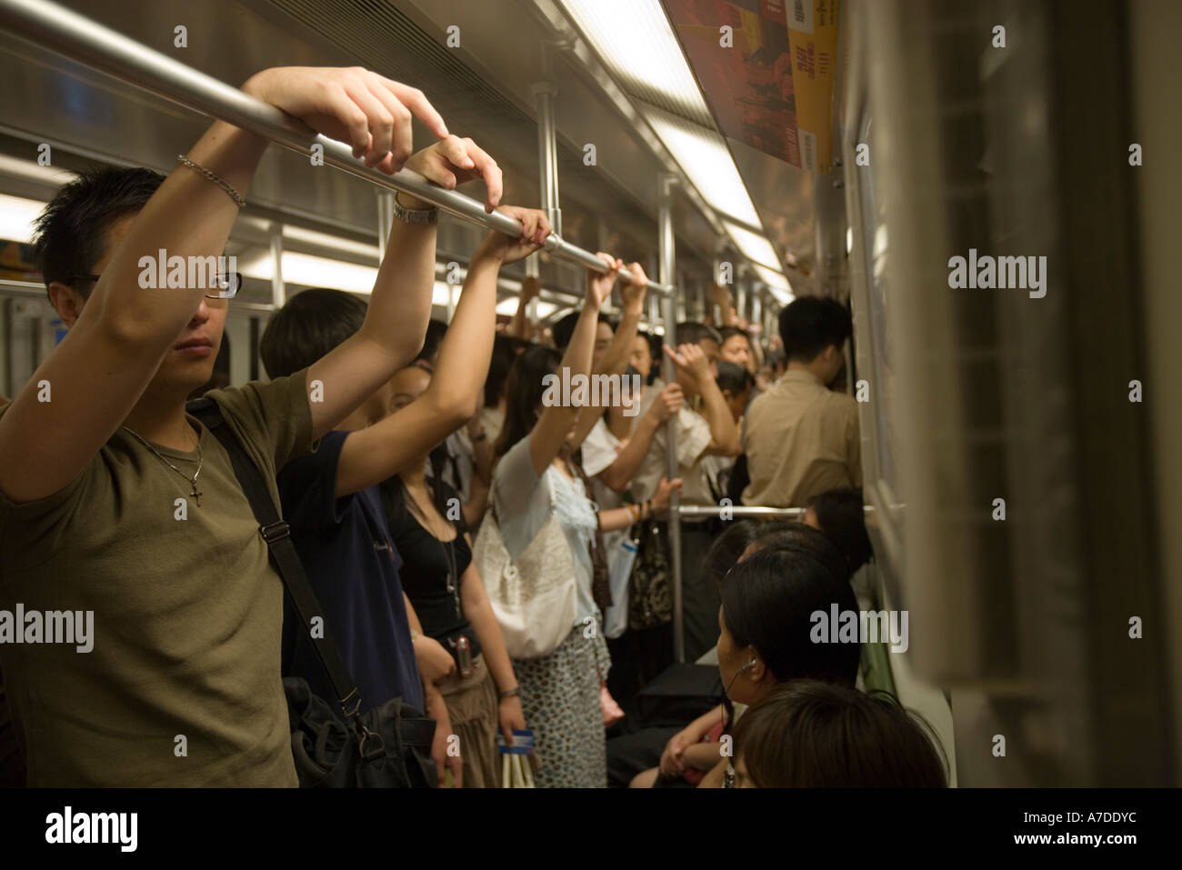 Asia China Shanghai Passengers crowded onto Metro underground subway ...