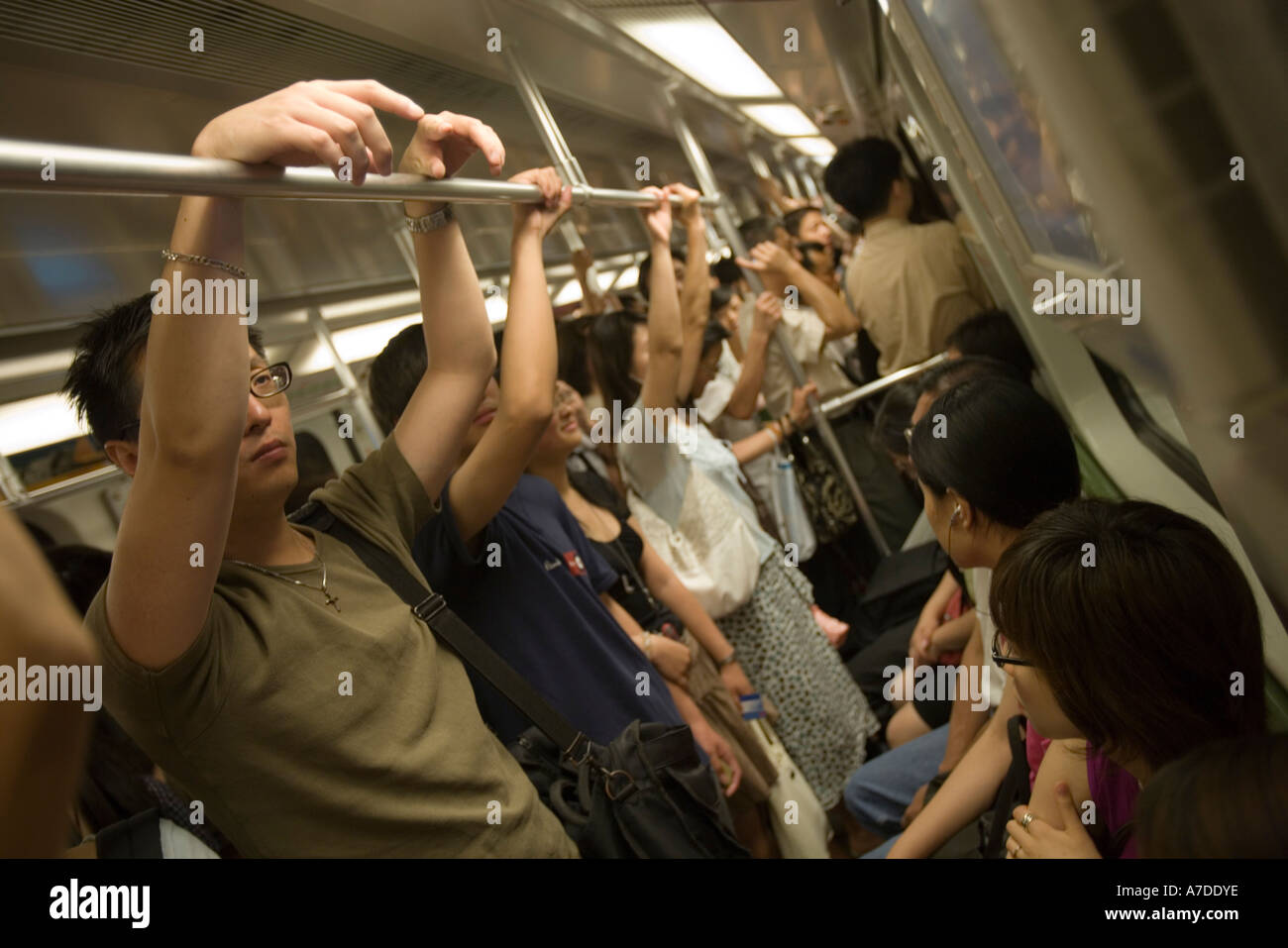 Asia China Shanghai Passengers crowded onto Metro underground subway ...