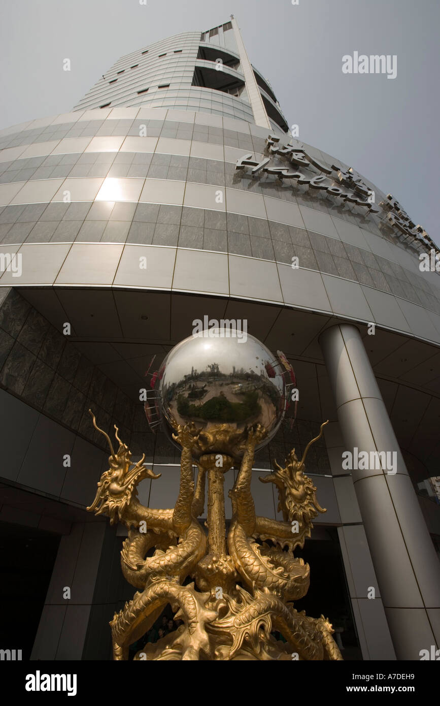 Asia China Shanghai Sculpture of dragons holding reflecting steel ...