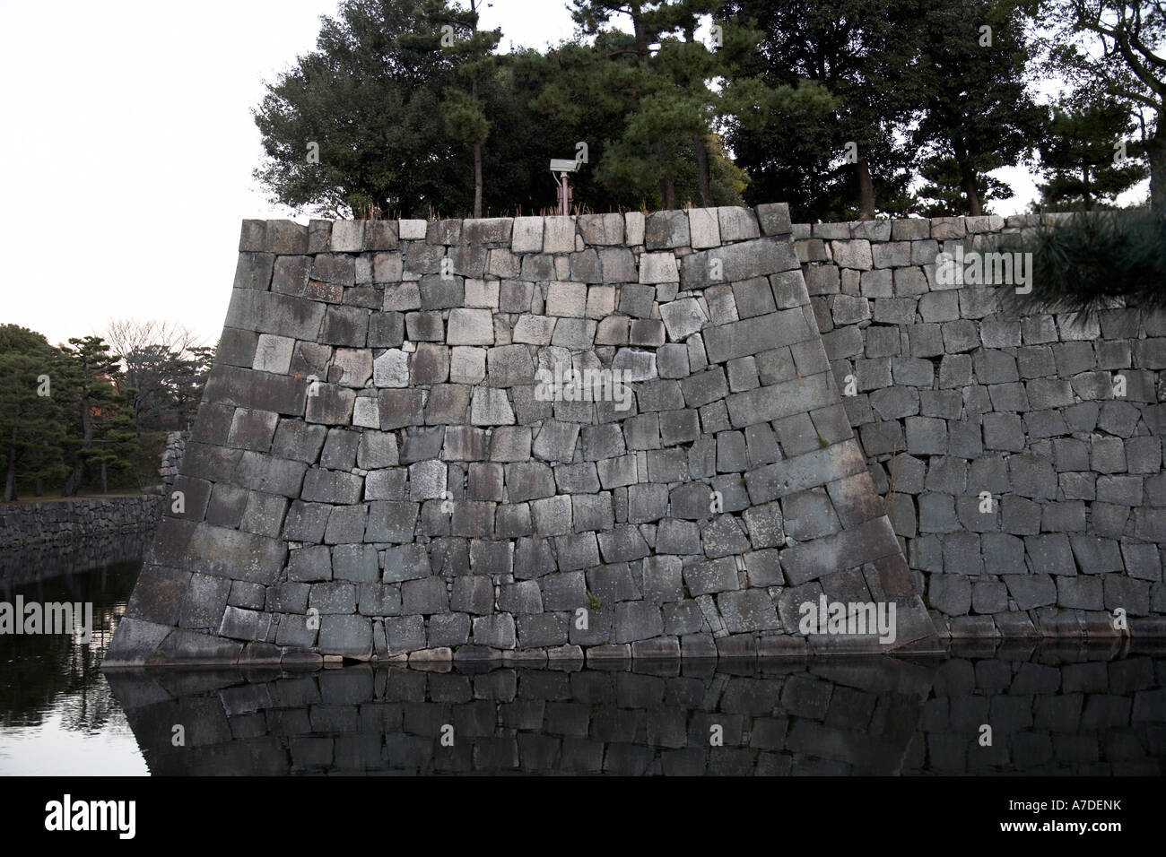 Sloping hand cut stone block outer walls of Nijo Castle Nijo jo in city ...