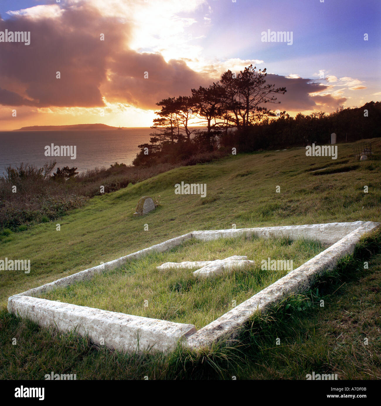 grave over looking portland bill in dorset england death grave graveyard cemetry cross RIP final ...