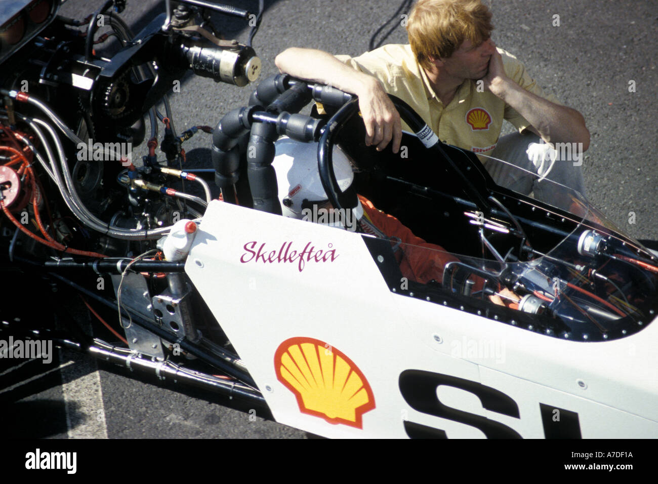 Monica Oberg waits to race with her crew cheif Dan Soderberg Stock ...