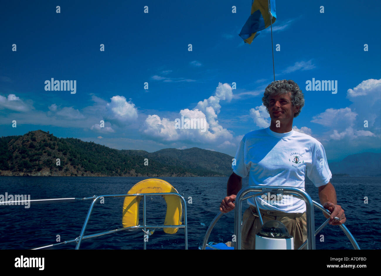 Sailing Skipper on Sailing boat Turkey Göcek Bay of Göcek Stock Photo ...