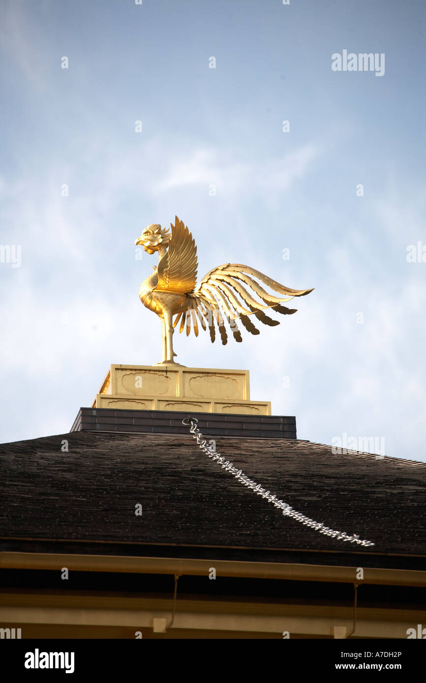 Gold Chinese phoenix bird on roof of Golden pavilion of Kinkakuji or ...