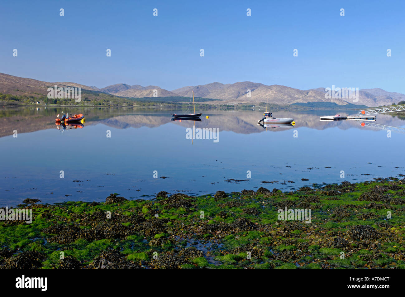 Moored Boats from the Loch Eil outdoor center at Fassfern Lochaber ...