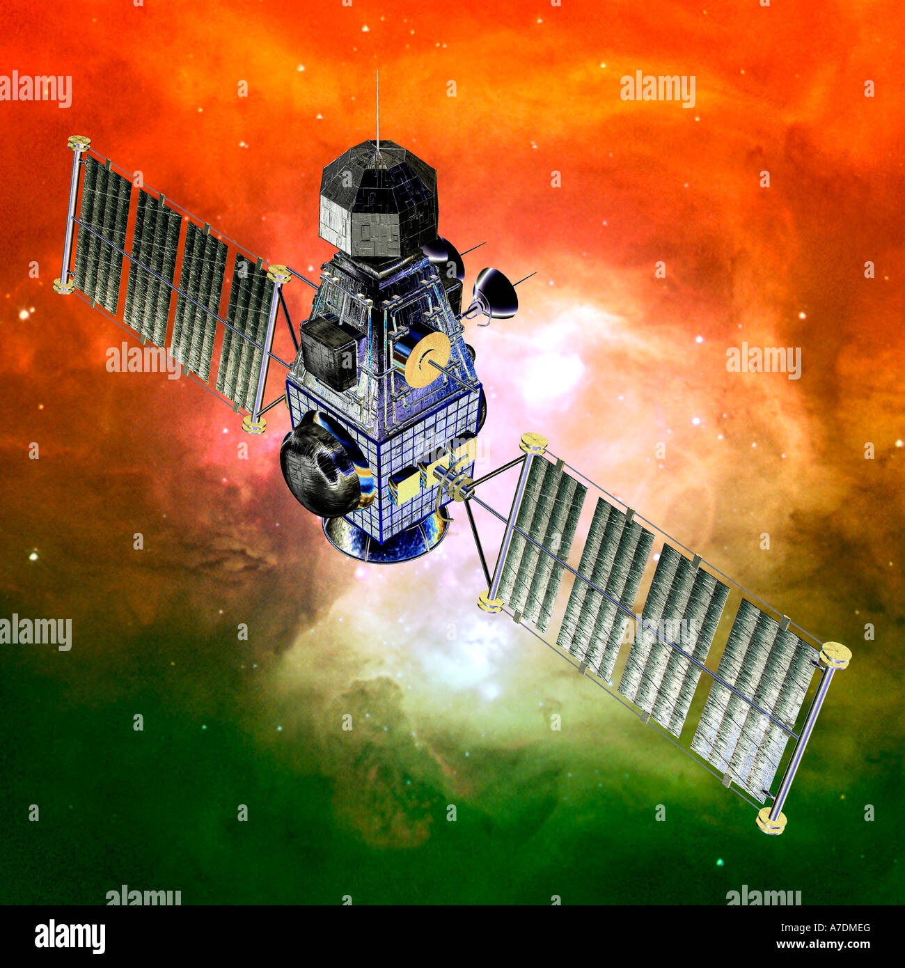 Computer generated space vehicle shown against a starry Milky Way Stock ...