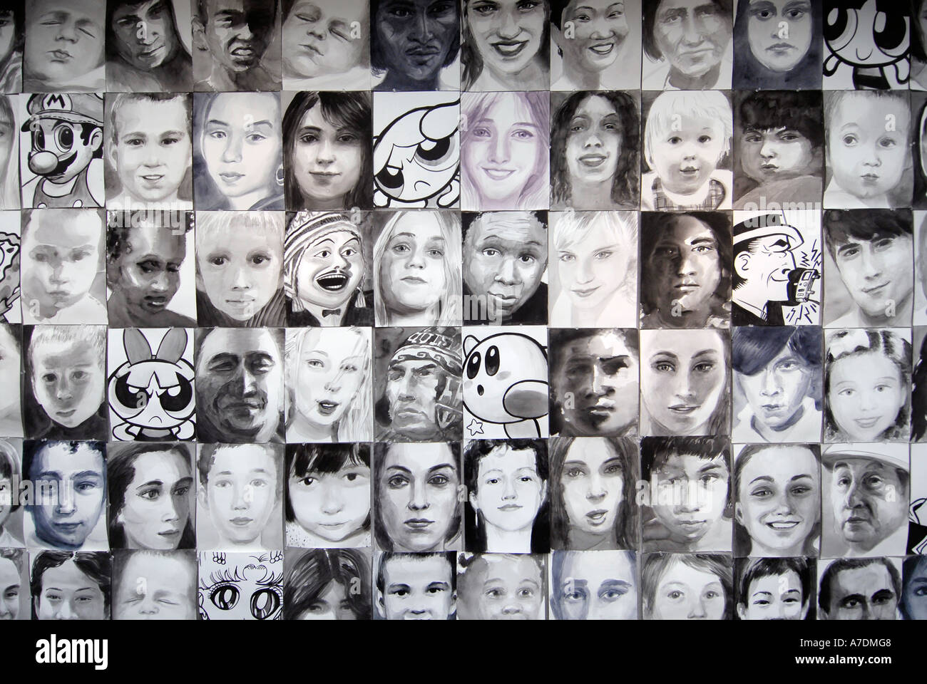 Wall of faces drawn by the public on display in the new State Capitol ...