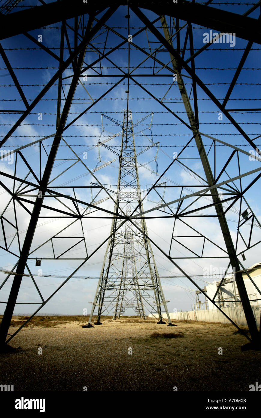 Electricity pylons, Dungeness, Kent, UK Stock Photo - Alamy