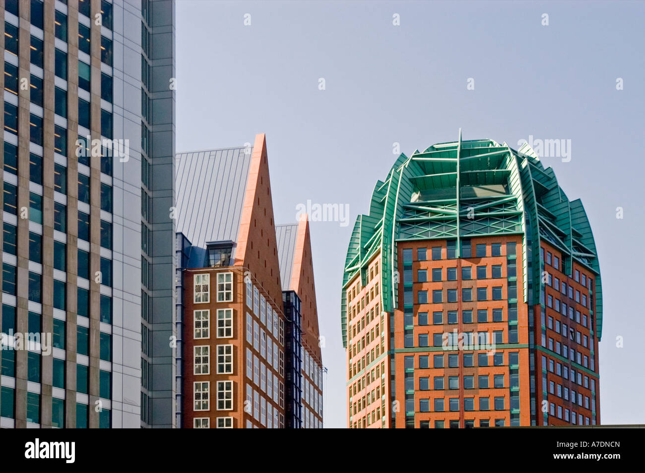 Modern business architecture in The Hague with blue sky background Den ...