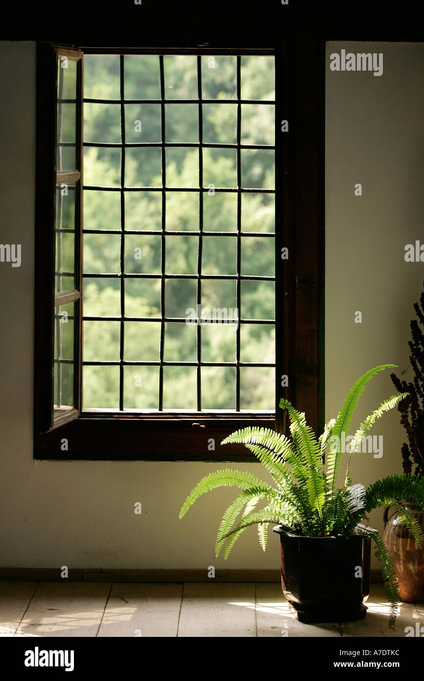 Typical Bulgarian home wooden window windows wall moan brick bricks ...