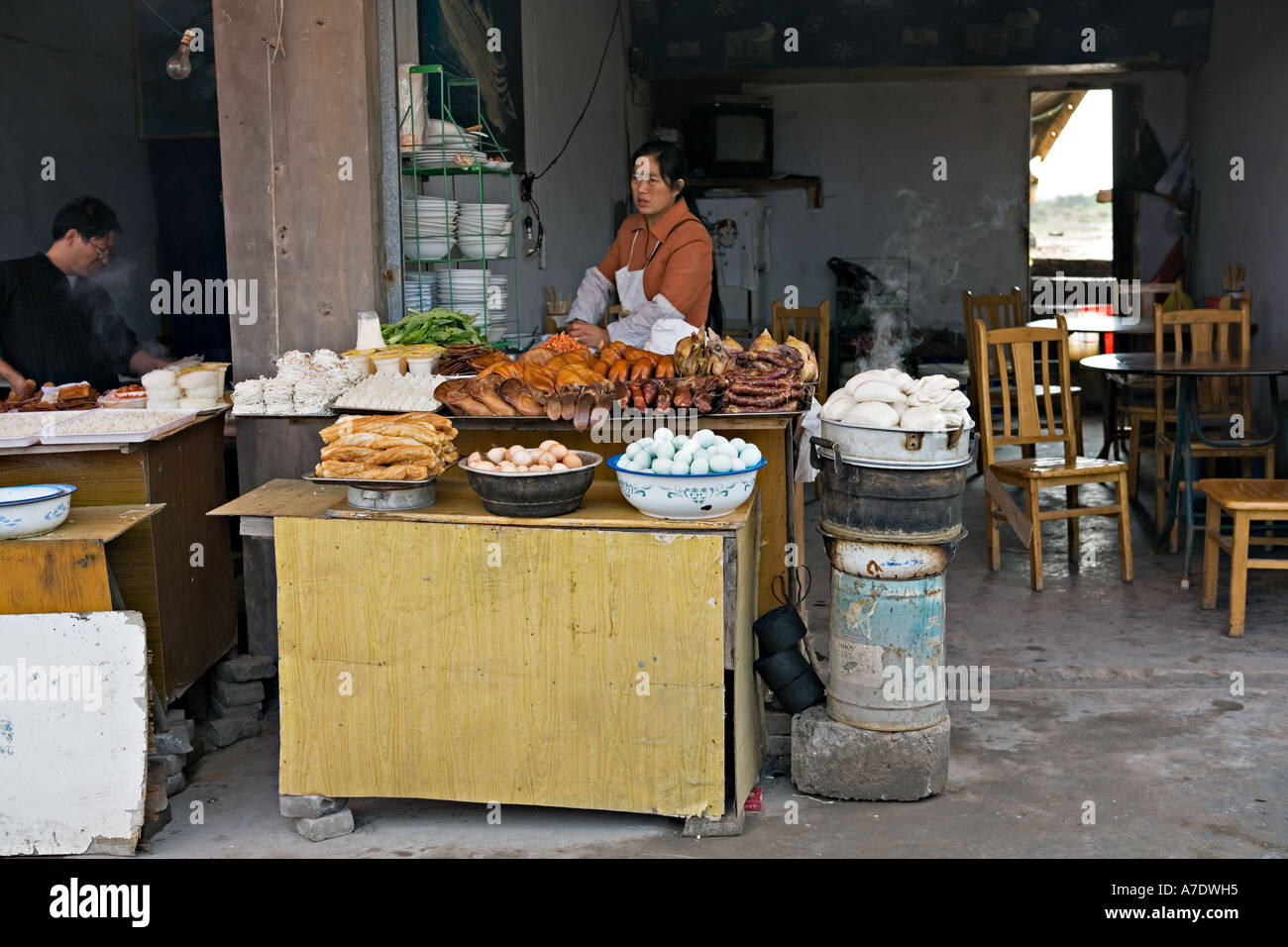 CHINA FENGDU Small rural restaurant with a variety of foods offered to ...