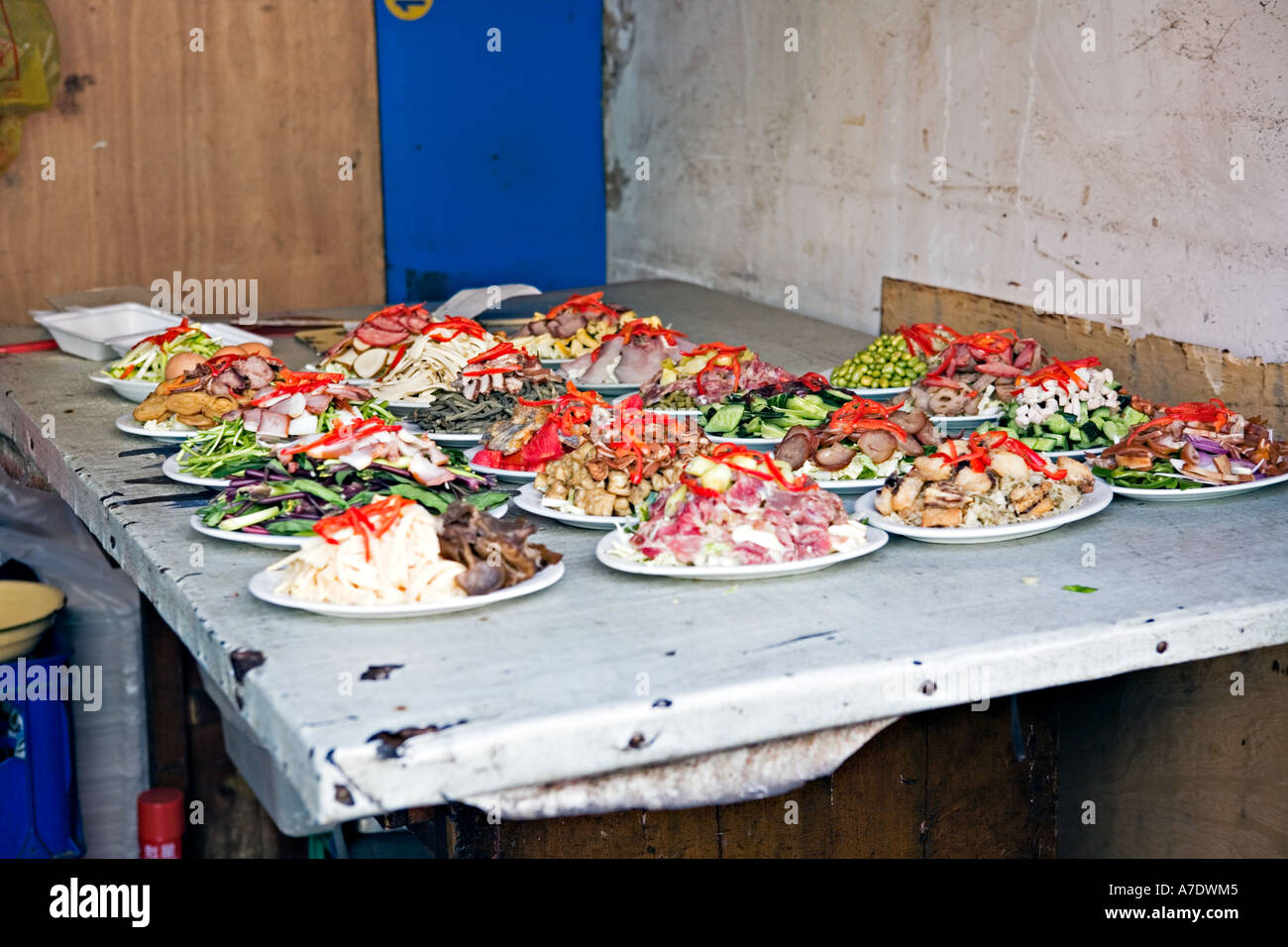CHINA WUHAN Examples of prepared meals on display for take away at ...