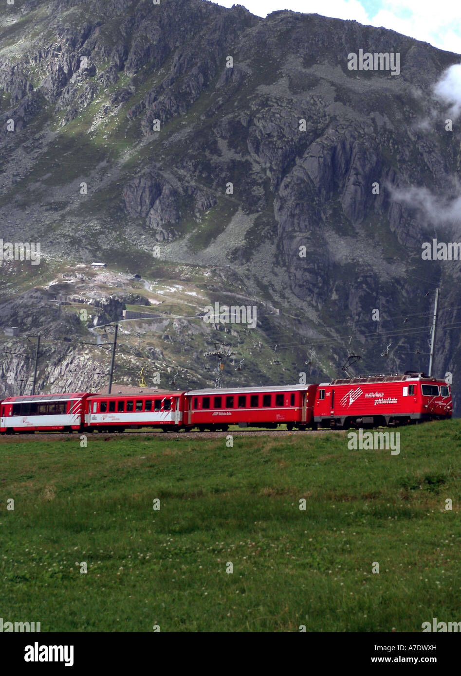 Matterhorn-Gotthard-Railway at the Oberalp Pass, Switzerland, Zermatt ...