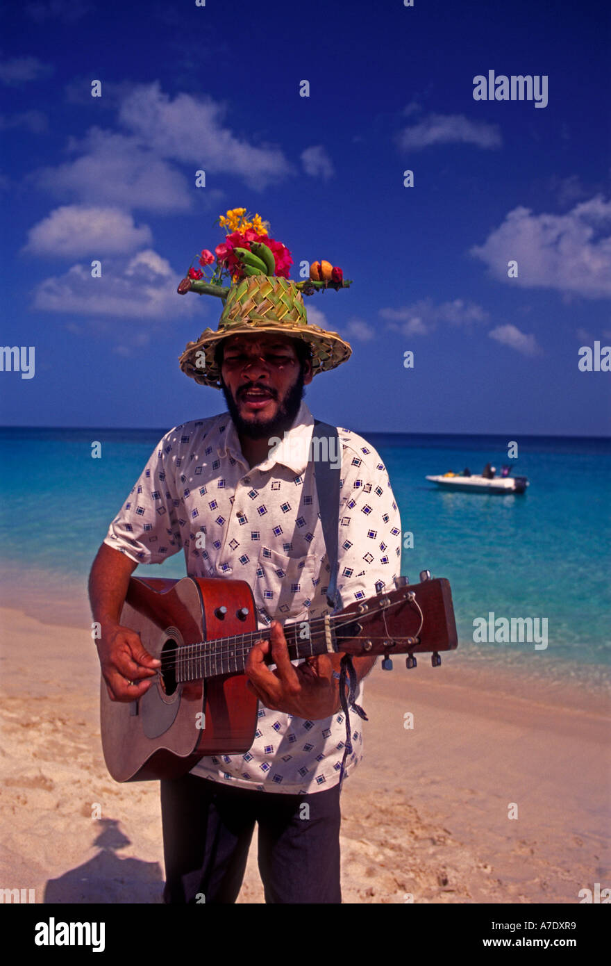 Grenadian man, Grenadian, man, playing guitar, guitarist, Grand Anse ...