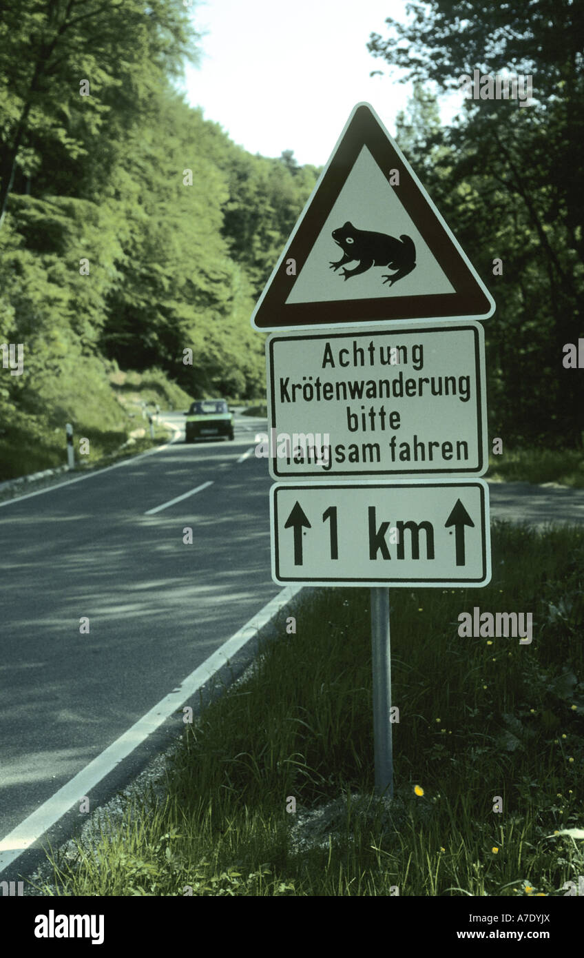 Sign because of toad migration, Germany Stock Photo - Alamy