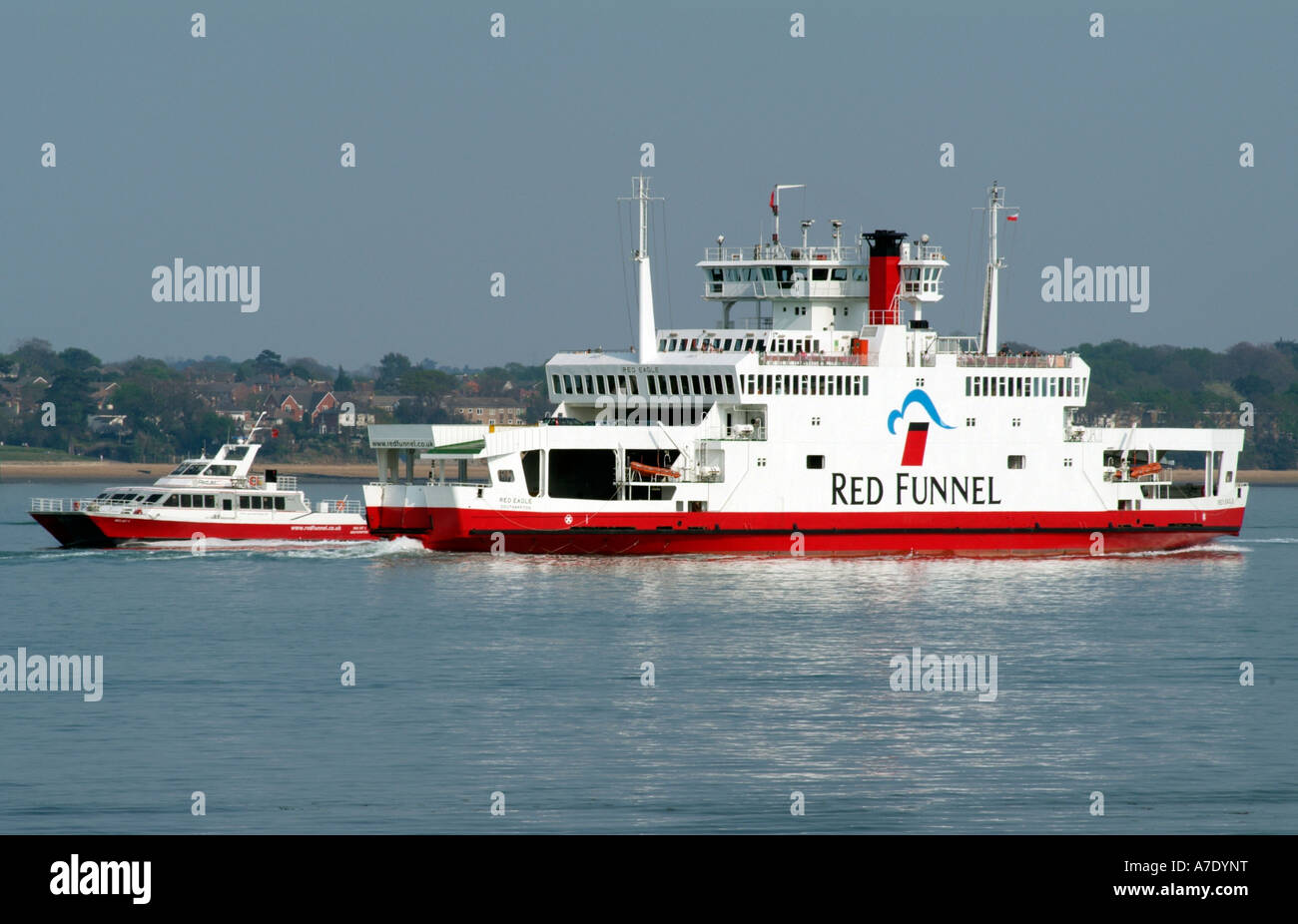Red Funnel roro ferry and passenger catamaran. Southampton Water ...