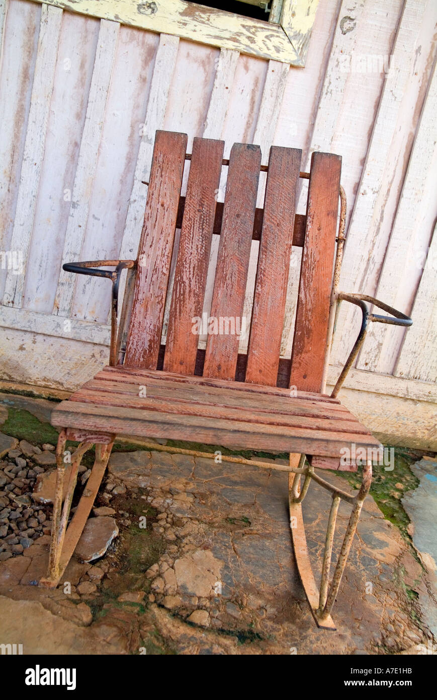 Old wooden rocking chair in run down condition, Vinales, Cuba Stock ...