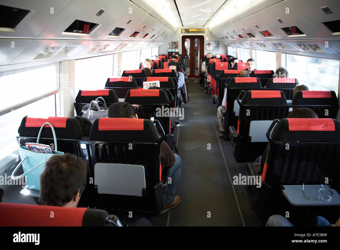 Passengers on JR Japan Railways Narita Express train Tokyo Japan Asia ...