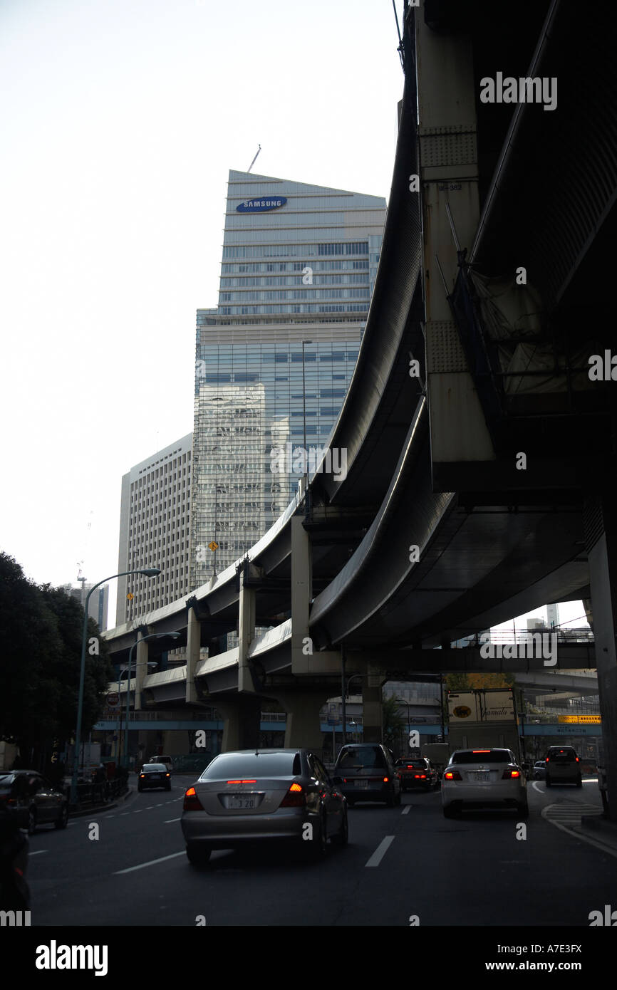 Samsung building with traffic and flyover in city of Tokyo Japan Asia ...