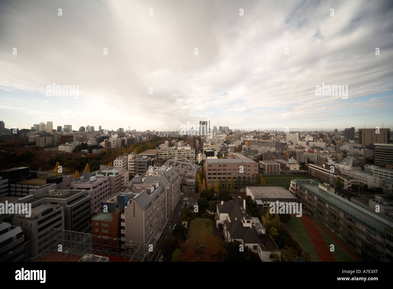 High level oblique semi aerial view north west of office buildings and ...