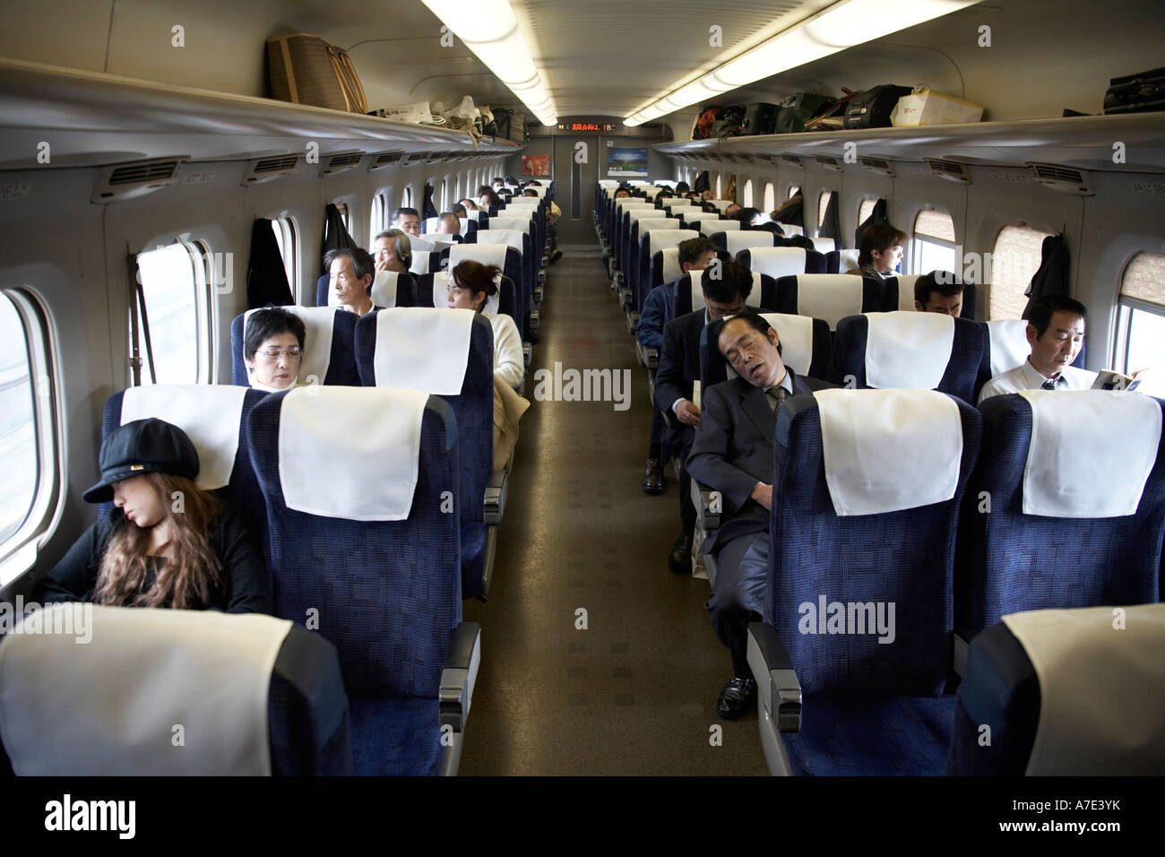 Japan Railways Shinkansen Super express Nozomi Bullet train interior with passengers Japan Asia ...