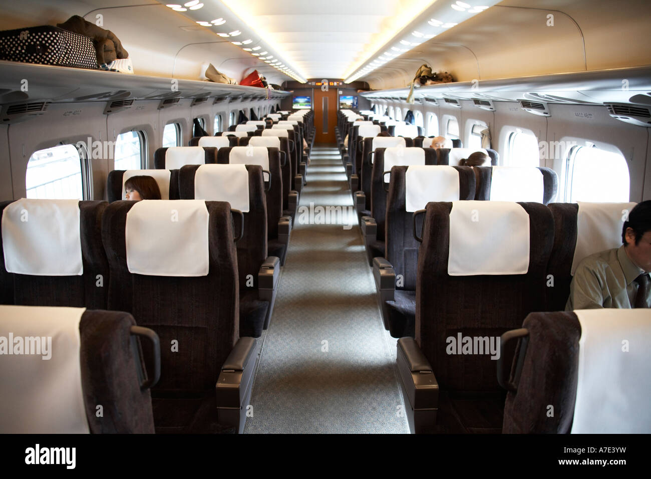 Japan Railways Shinkansen Super express Nozomi Bullet train interior with passengers Japan Asia ...