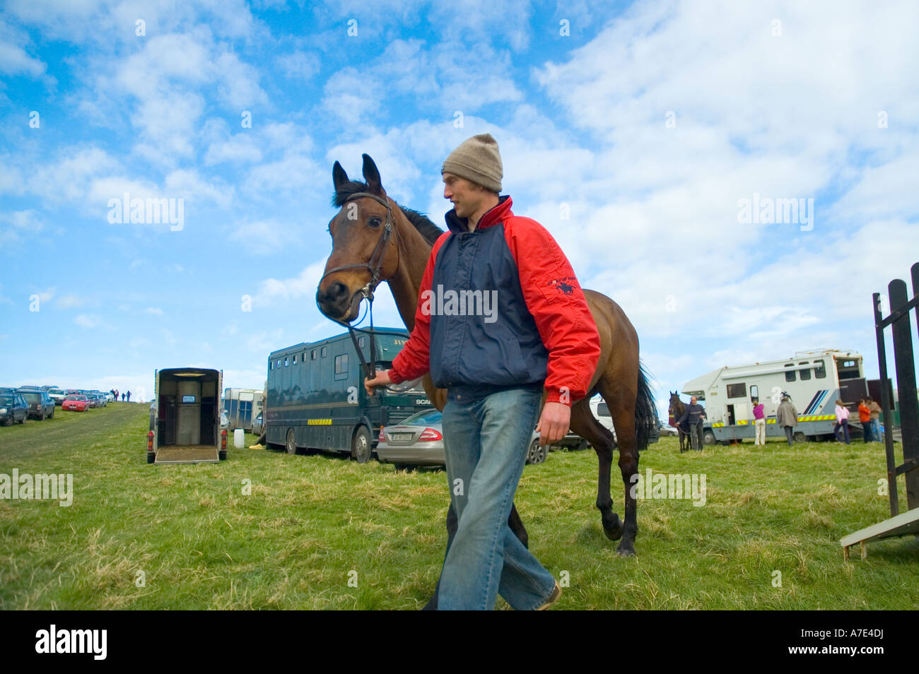 Point to Point racing at Tallanstown County Louth Ireland A stable hand ...