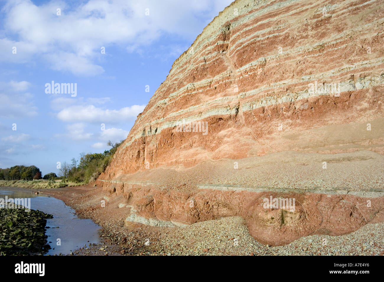 Geological strata clearly visible in the banks of the River Severn at ...