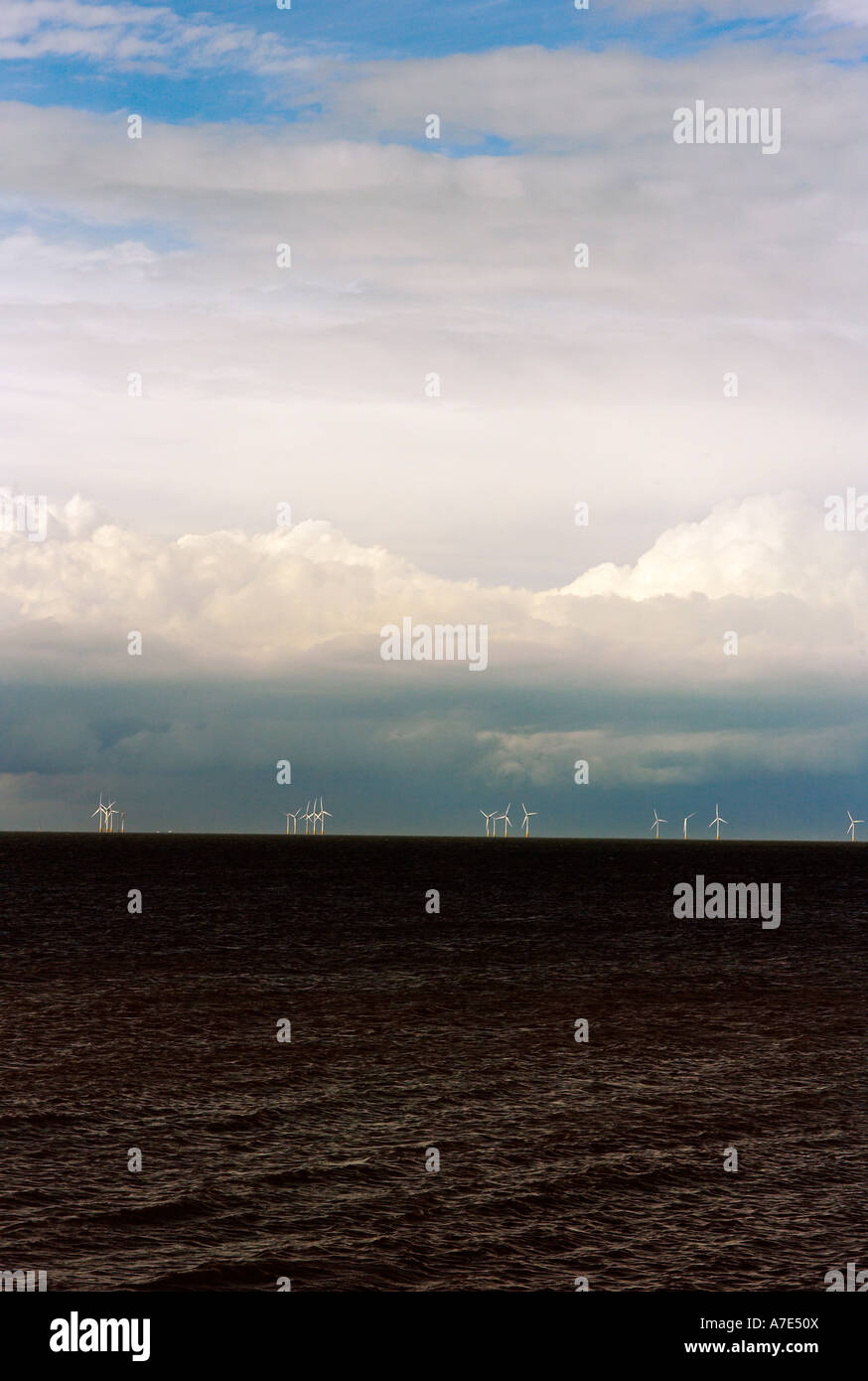 Offshore wind turbines in the Thames estuary, seen from Whitstable ...