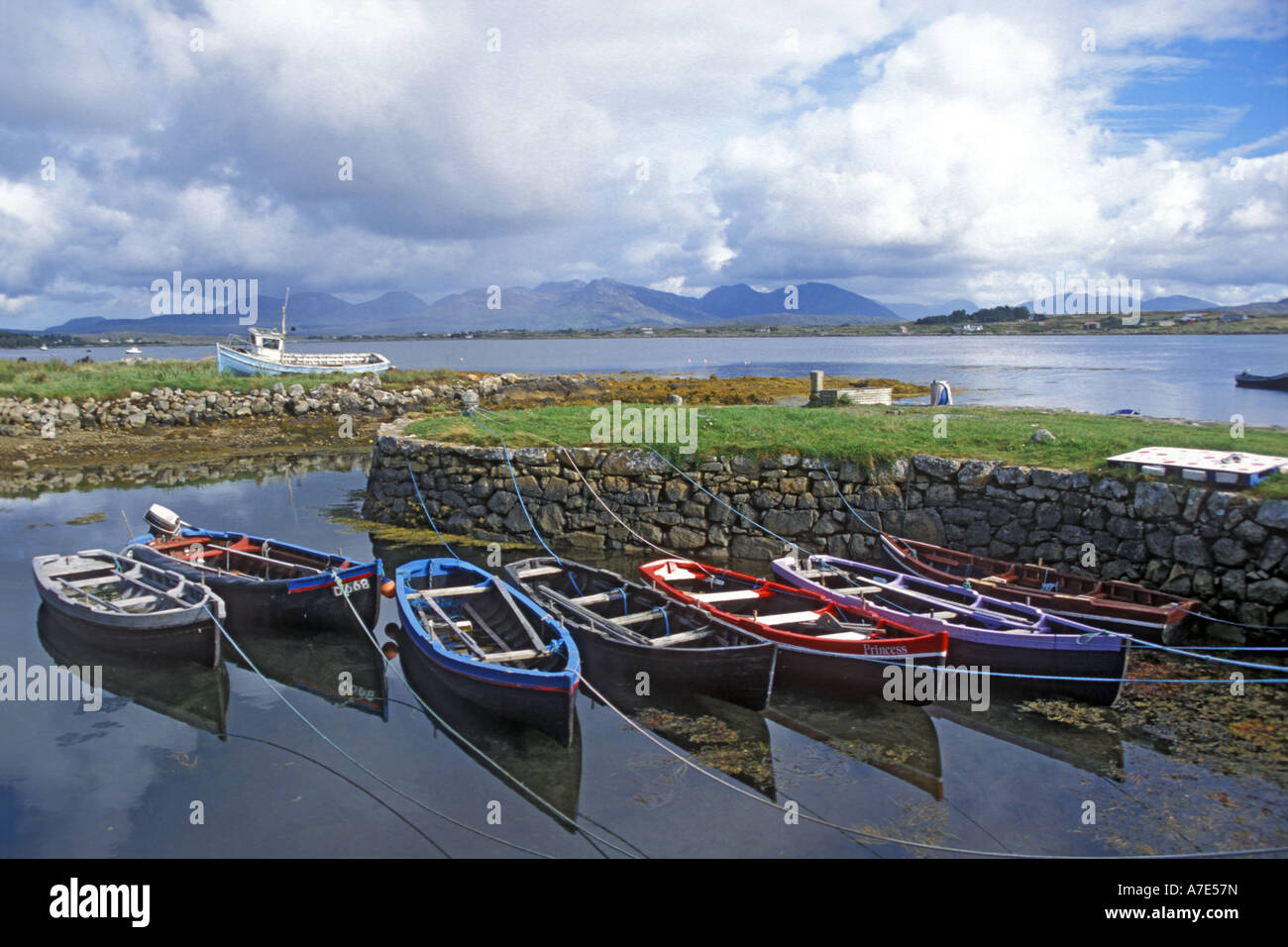 Europe Ireland Galway Connemara a fleet of small boats tied up in a ...