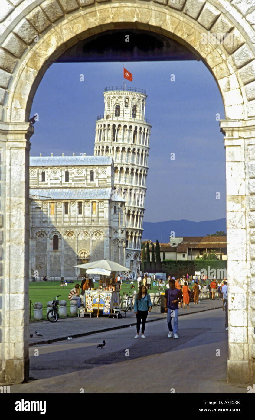Europe Italy Tuscany Pisa Leaning Tower seen through an arch in the ...