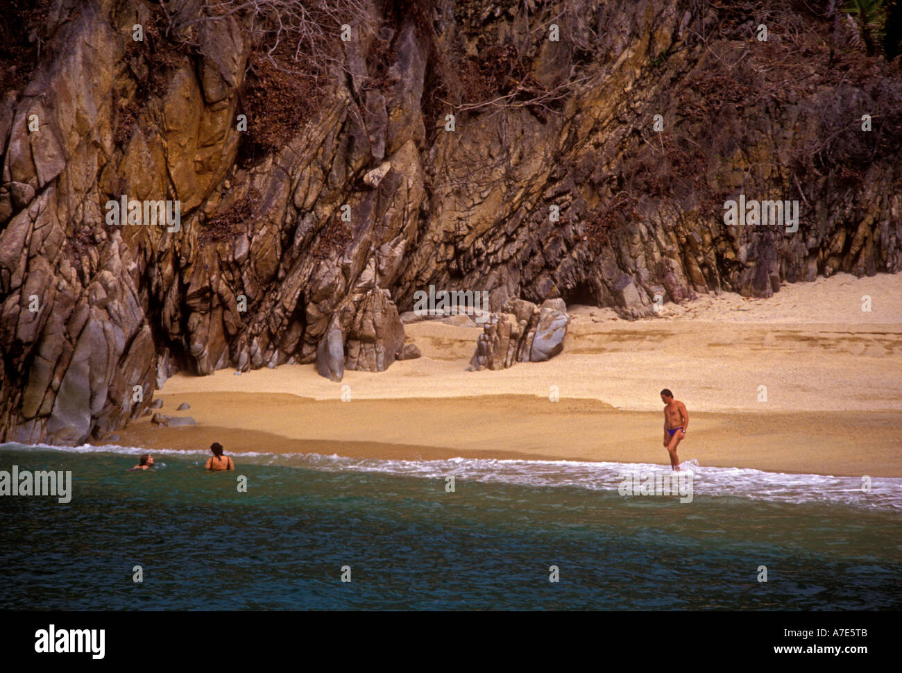 Mexicans, Mexican people, swimmers, swimming, Majahuitas Beach, sand ...