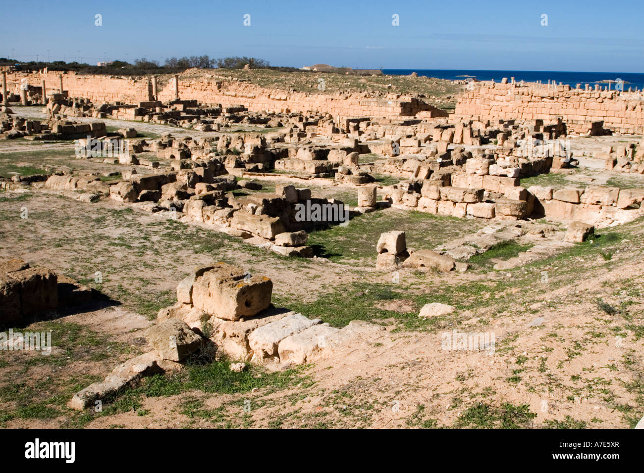 Sabratha, Libya, North Africa. Roman ruins with Byzantine wall built ...