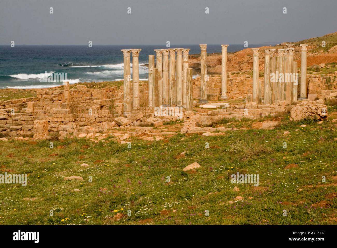 Apollonia, Susa, Libya. Byzantine Central Church, Mediterranean in ...