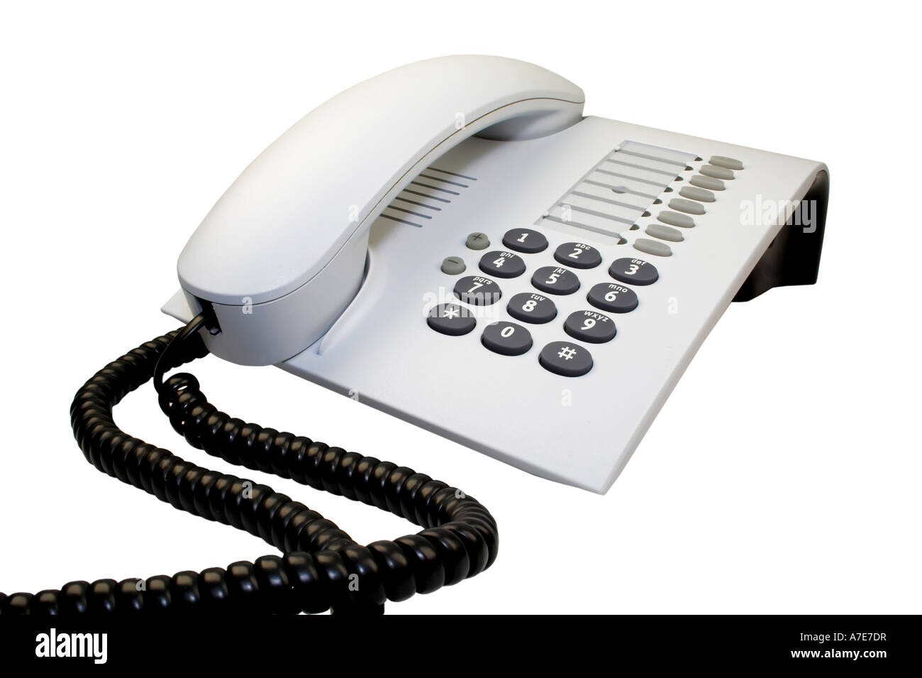 Office telephone with sinuous cord isolated on white Stock Photo - Alamy