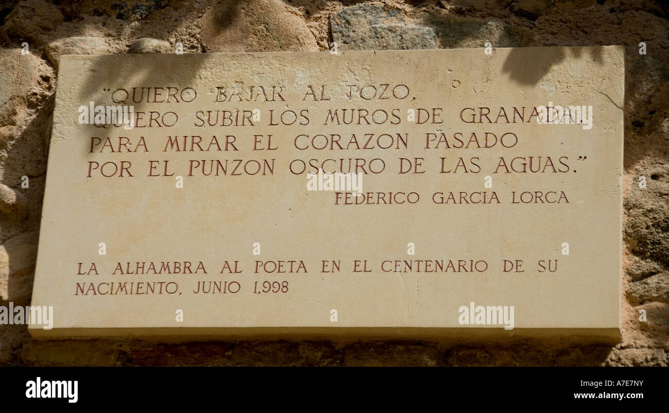 poem of Federico Garcia Lorca in the Alhambra Stock Photo - Alamy