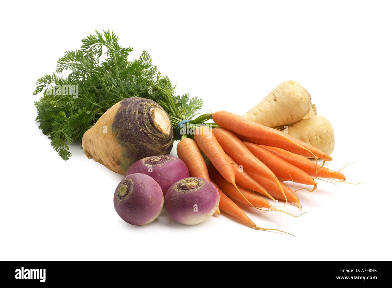 Selection of winter root vegetables carrot swede turnip parsnip Stock ...