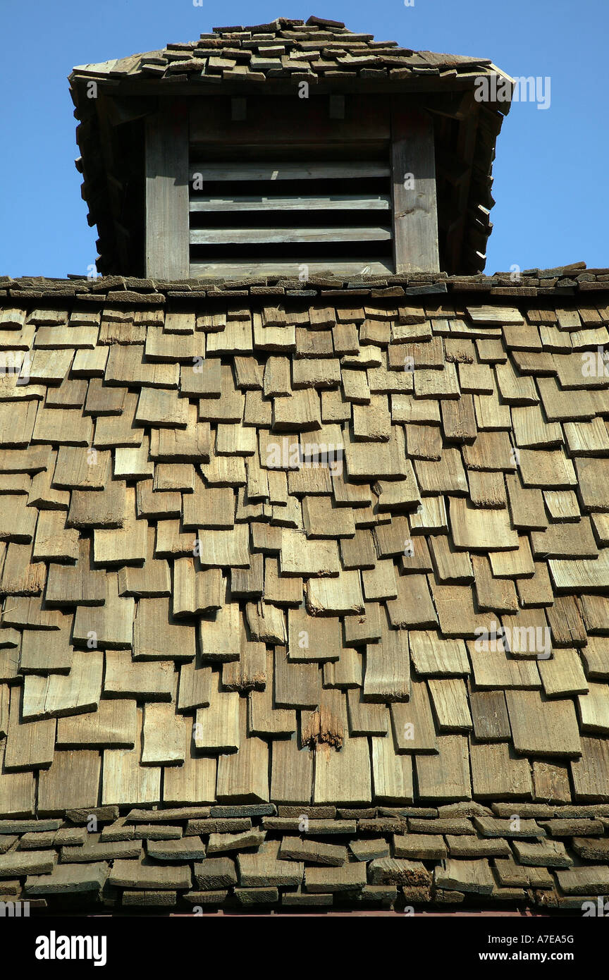 Wooden Shingle Roof Details Stock Photo - Alamy